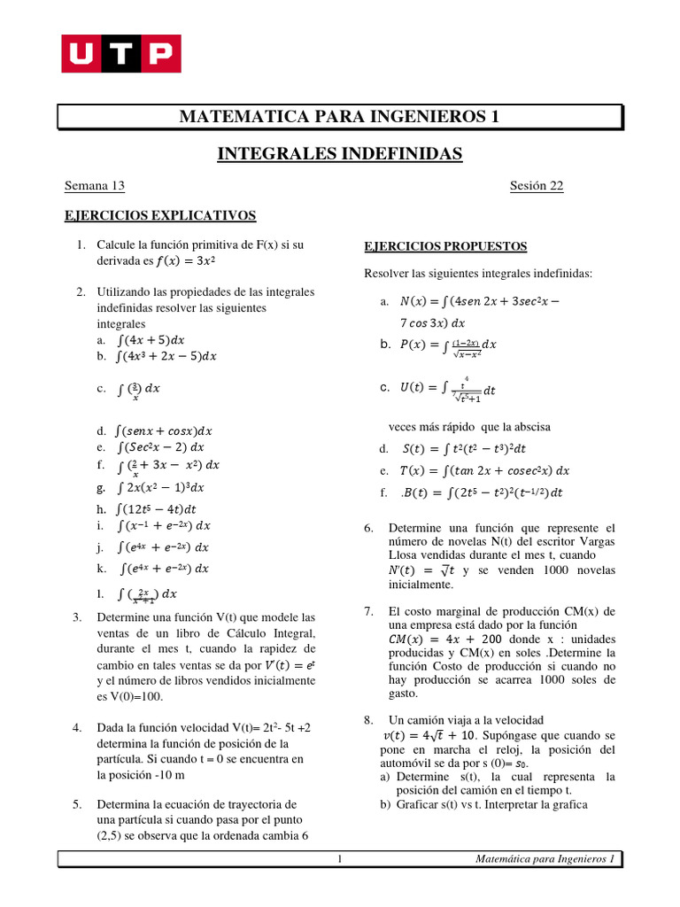 -SEPARATA- Integrales ejercicios | PDF | Integral | Función (Matemáticas)