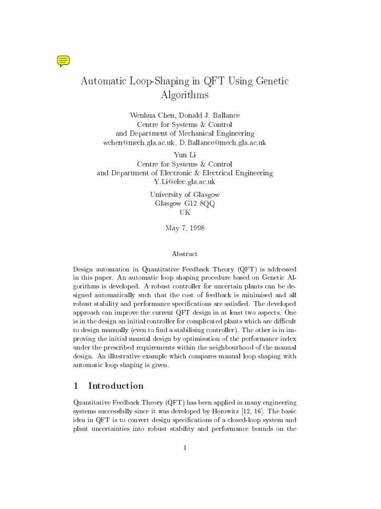 QFT Loop Shaping with GAs | PDF | Control Theory | Mathematical Optimization