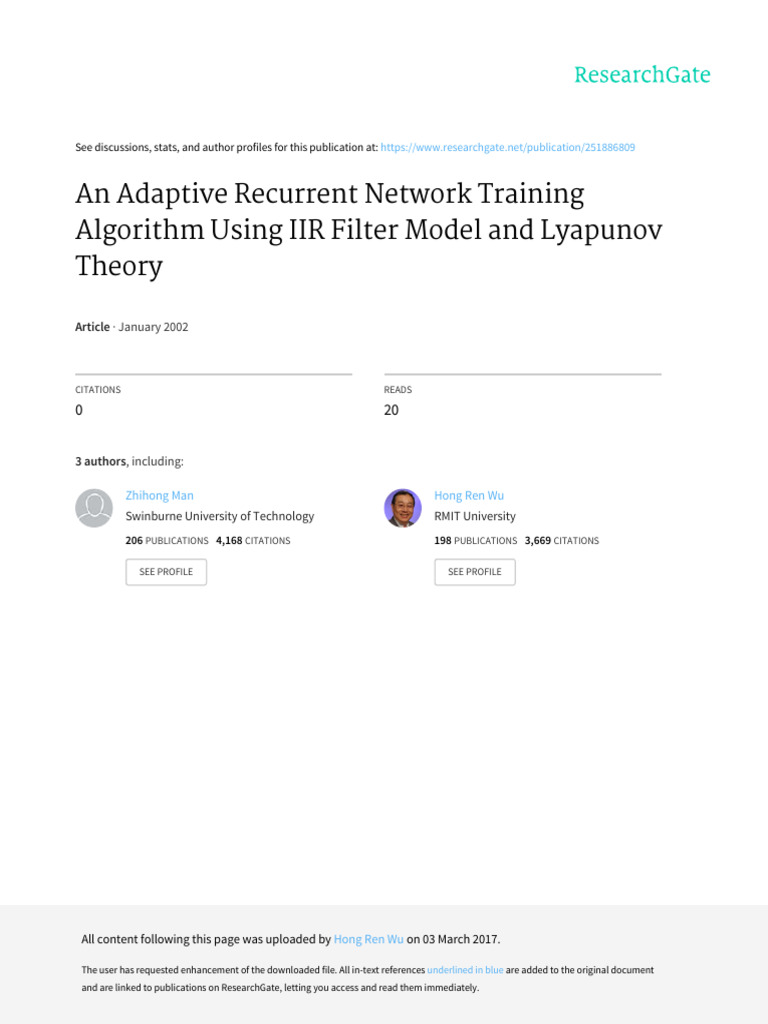 An Adaptive Recurrent Network Training Algorithm U Pdf Applied Mathematics Algorithms