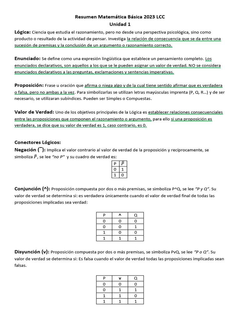 Resumen de Lógica y Matrices Booleanas | PDF | Matriz (Matemáticas ...