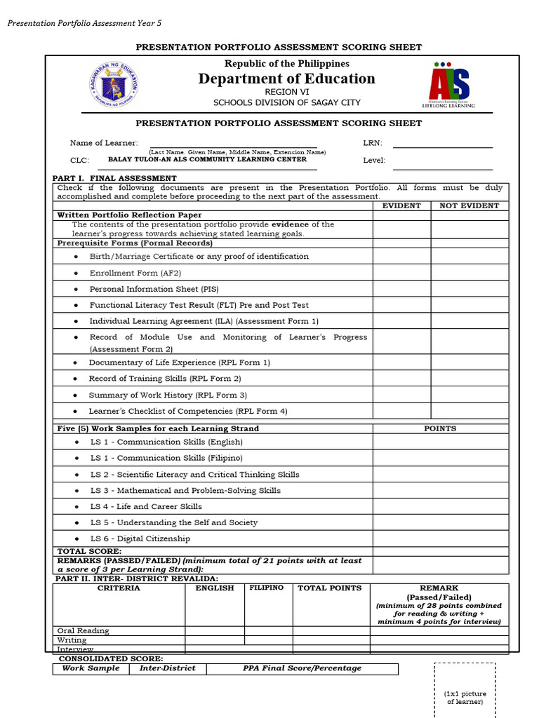 PPA 5 PPA Scoring Sheet | PDF | Learning | Literacy