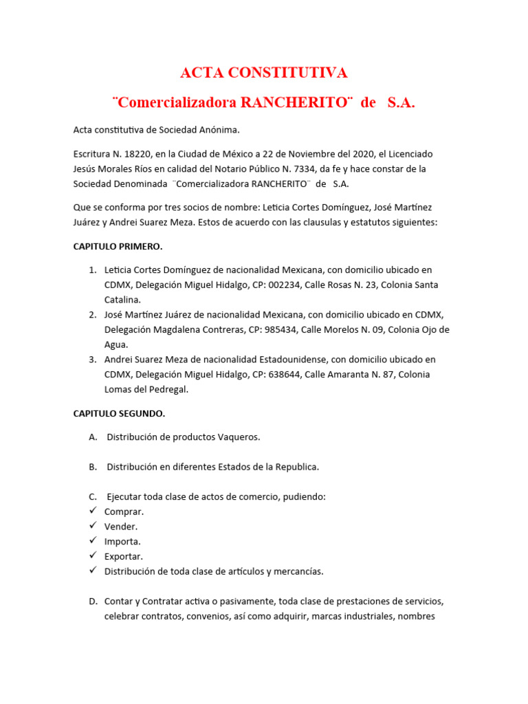 Acta Constitutiva Morales | PDF | México