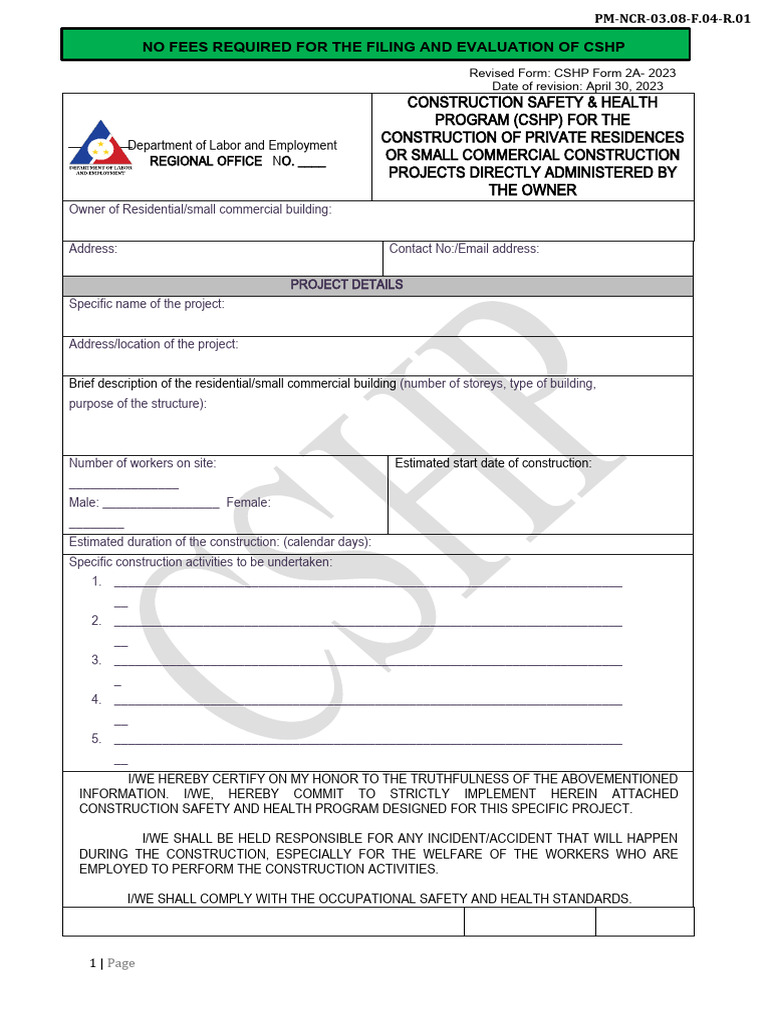 PM-NCR-03.08-F.04-R.01 - Form 2A - CSHP Application Form For ...