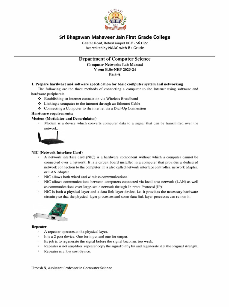 Computer Networking Lab Manual 2023-24 | PDF | Network Switch | Computer Network