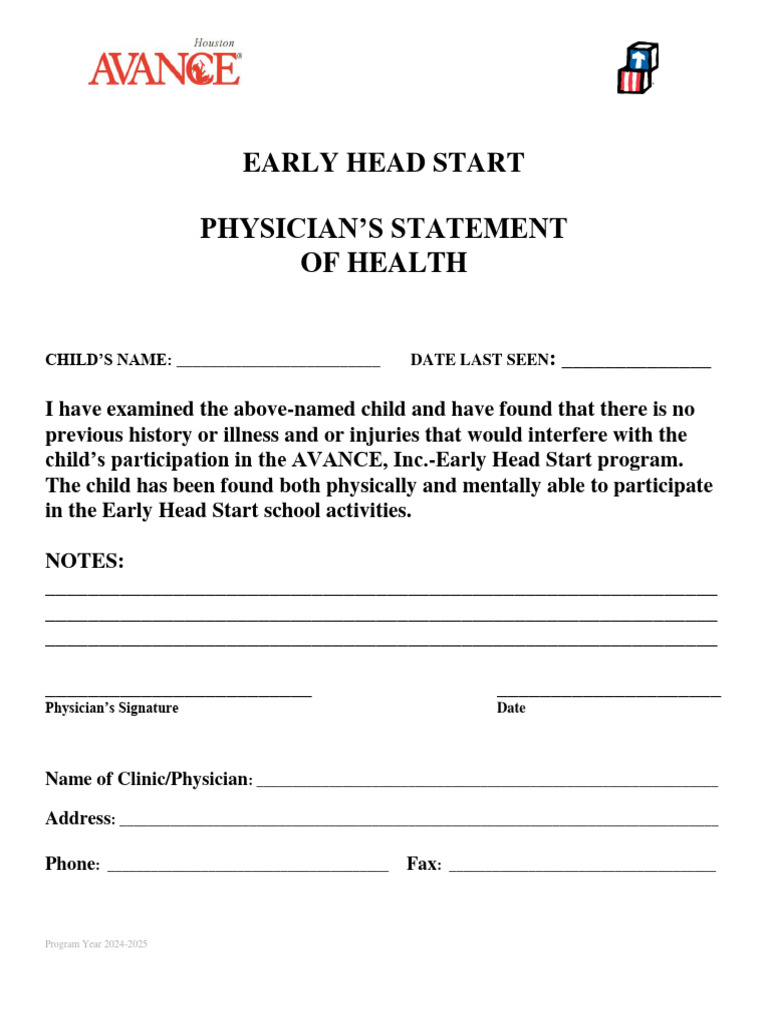 2024-2025 Physician Health Statement | PDF