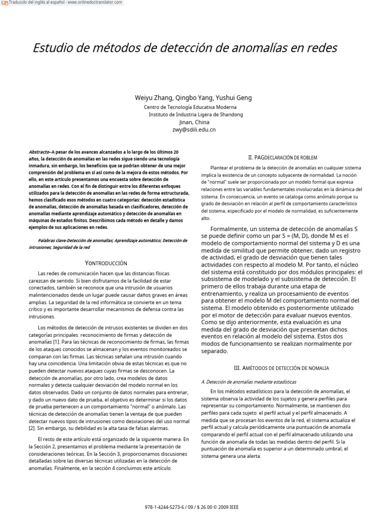 A Survey Of Anomaly Detection Methods In Networks En Es Pdf Estadísticas Aprendizaje