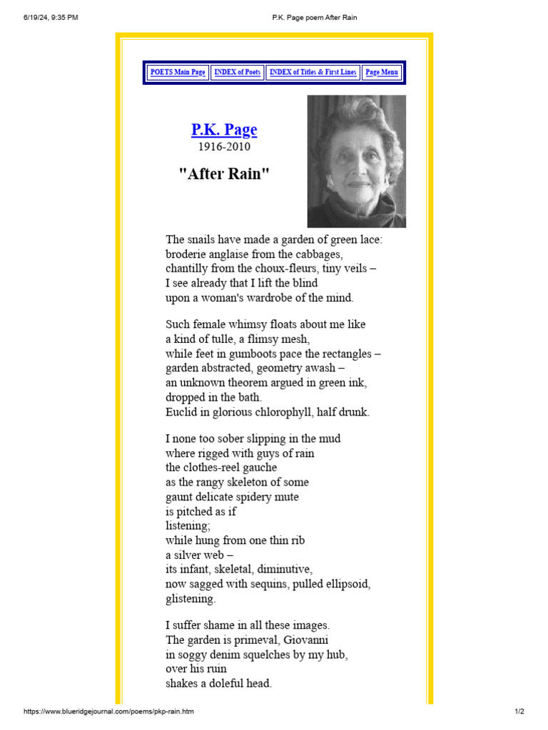 P.K. Page Poem After Rain | PDF