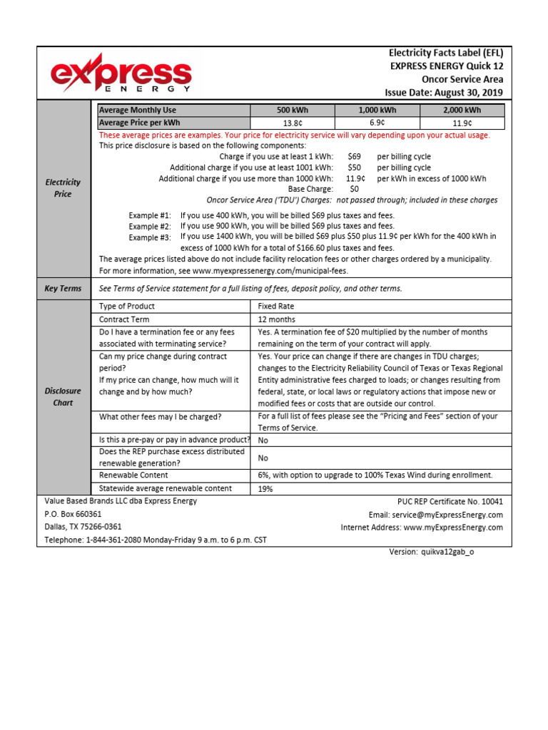 Express Energy EFL | PDF | Fee | Taxes