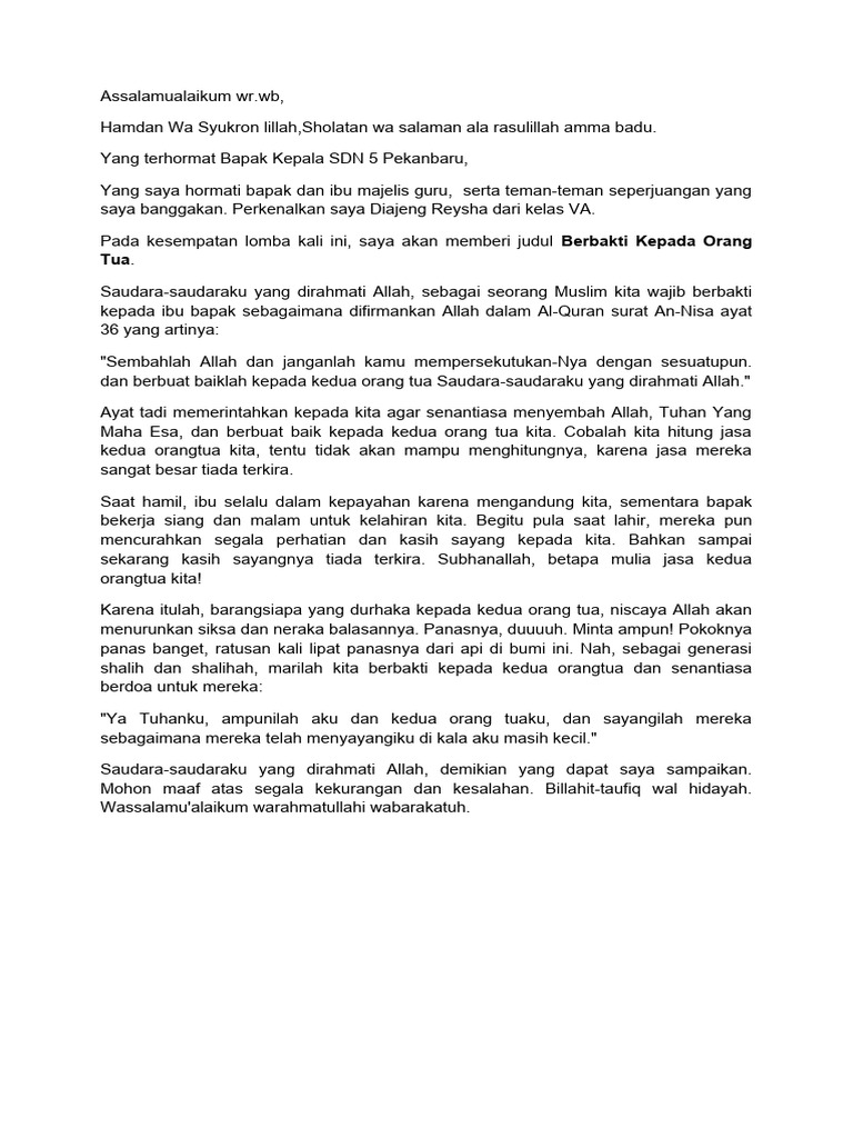 Konsep Pidato Berbakti Kepada Orang Tua | PDF