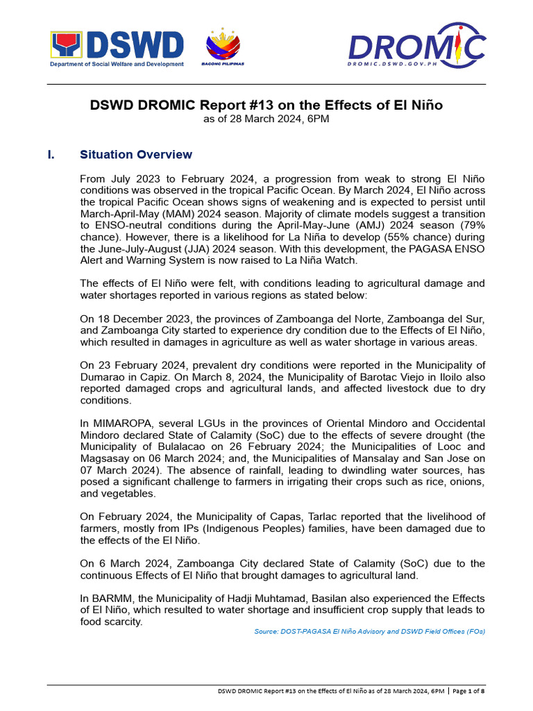 DSWD DROMIC Report 13 On The Effects of El Nino As of 28 March 2024 6PM ...