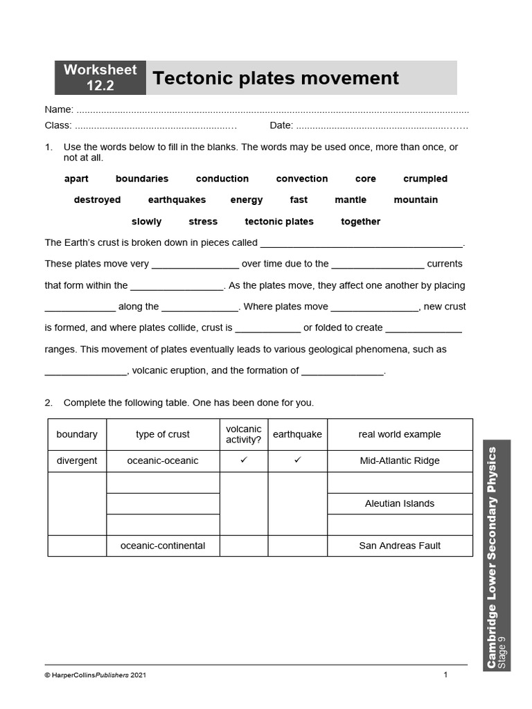 Chapter 12 Plate Tectonics Worksheets | PDF | Plate Tectonics | Volcano