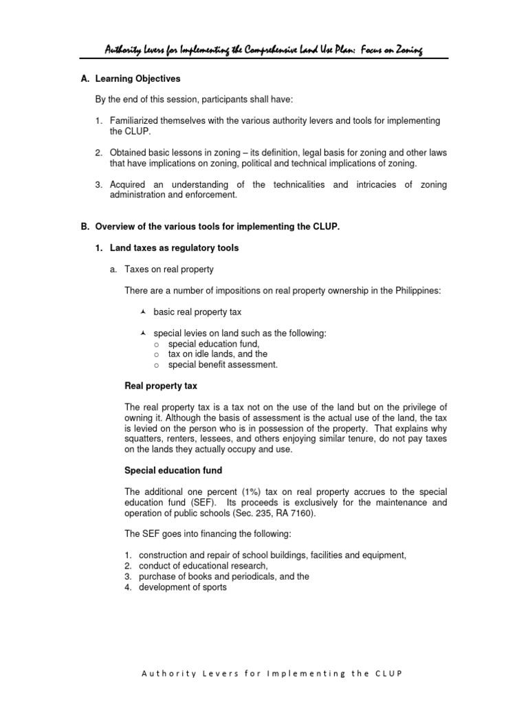Authority Levers For Implementing The CLUP | PDF | Zoning | Eminent Domain