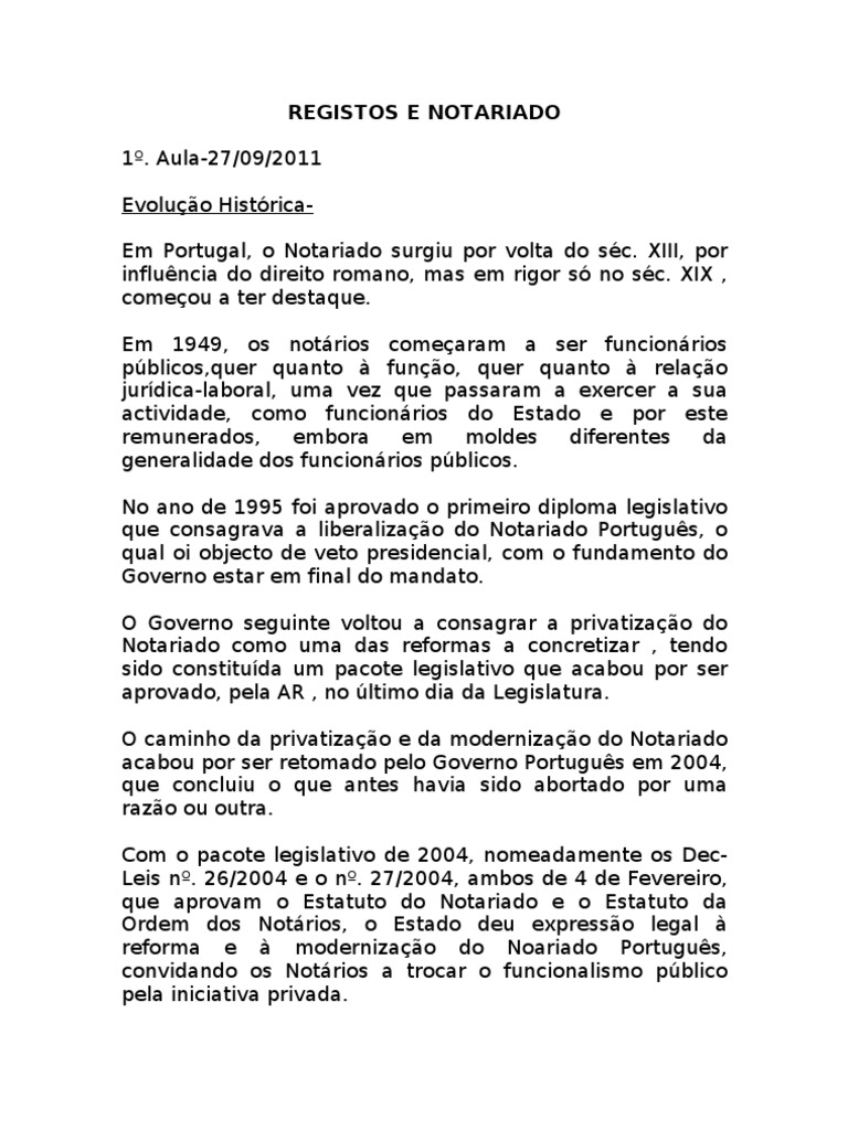 A Evolução Histórica Do Notariado Em Portugal Da Função Pública à