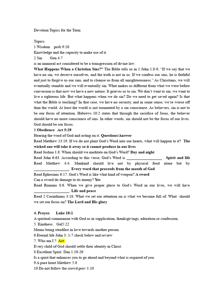 Devotion Topics | PDF | Eternal Life (Christianity) | Jesus