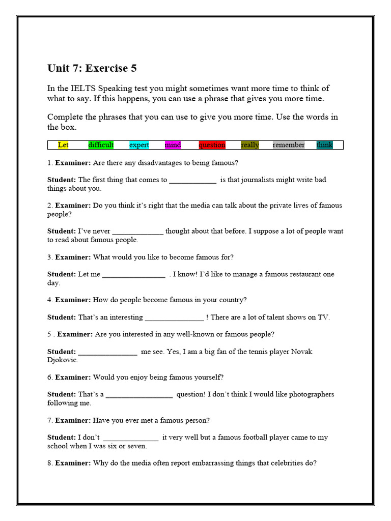 Unit 7 - Speaking | PDF