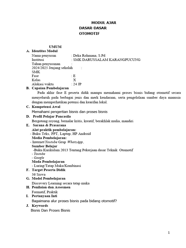 Deka Modul 1 PROSES BISNIS OTOMOTIF | PDF