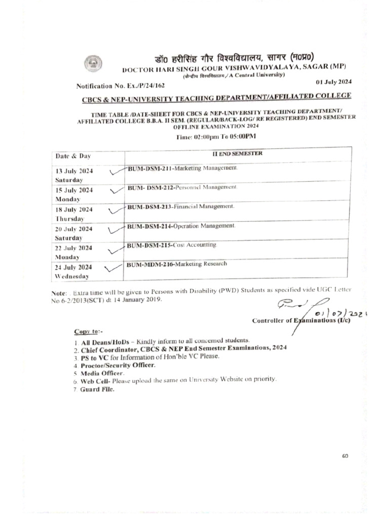 BBA. - IInd Sem. (Time Table) 2024 | PDF