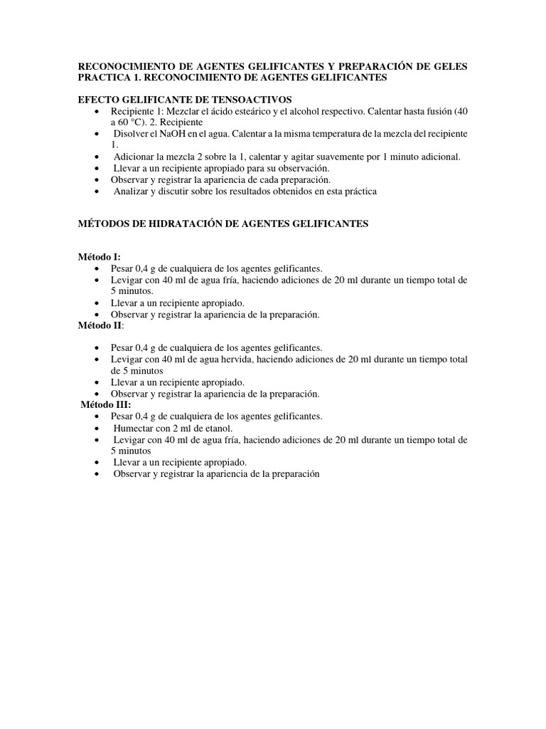 Reconocimiento de Agentes Gelificantes y Preparación de Geles Practica ...