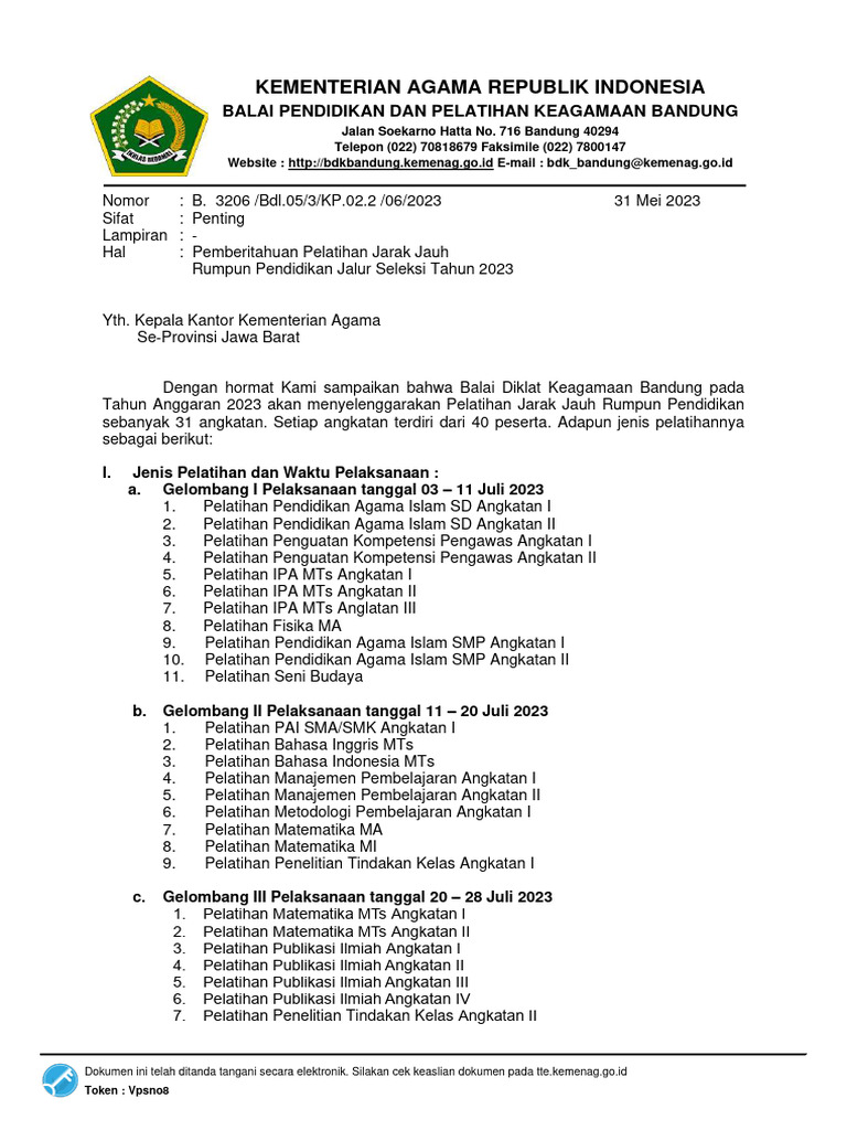 Surat Panggilan PJJ Pendidikan 2023 | PDF