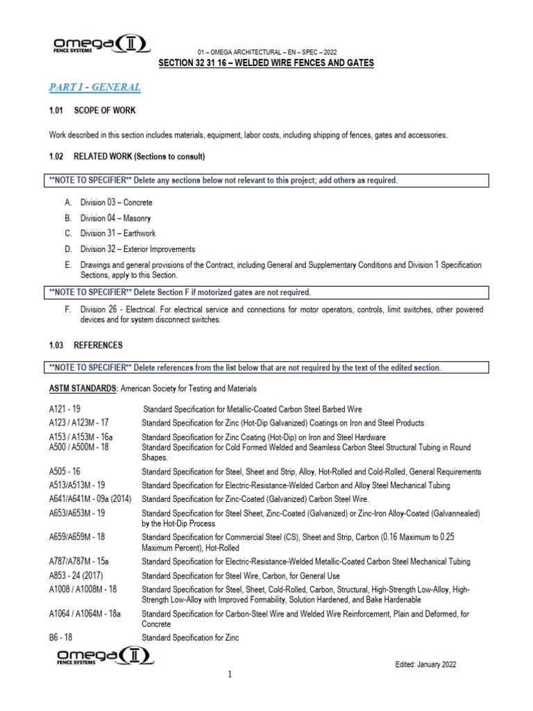 OmegaFence Omega-Architectural Specifications | PDF | Sheet Metal