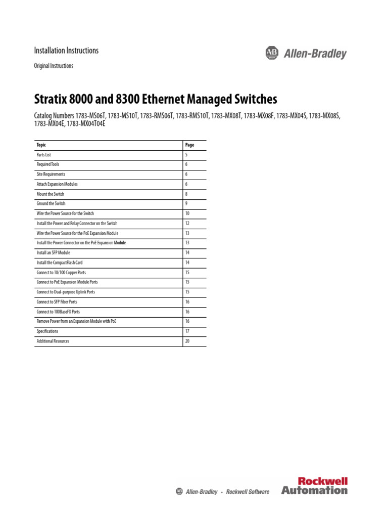 Stratix 8000 and 8300 Ethernet Managed Switches: Installation ...