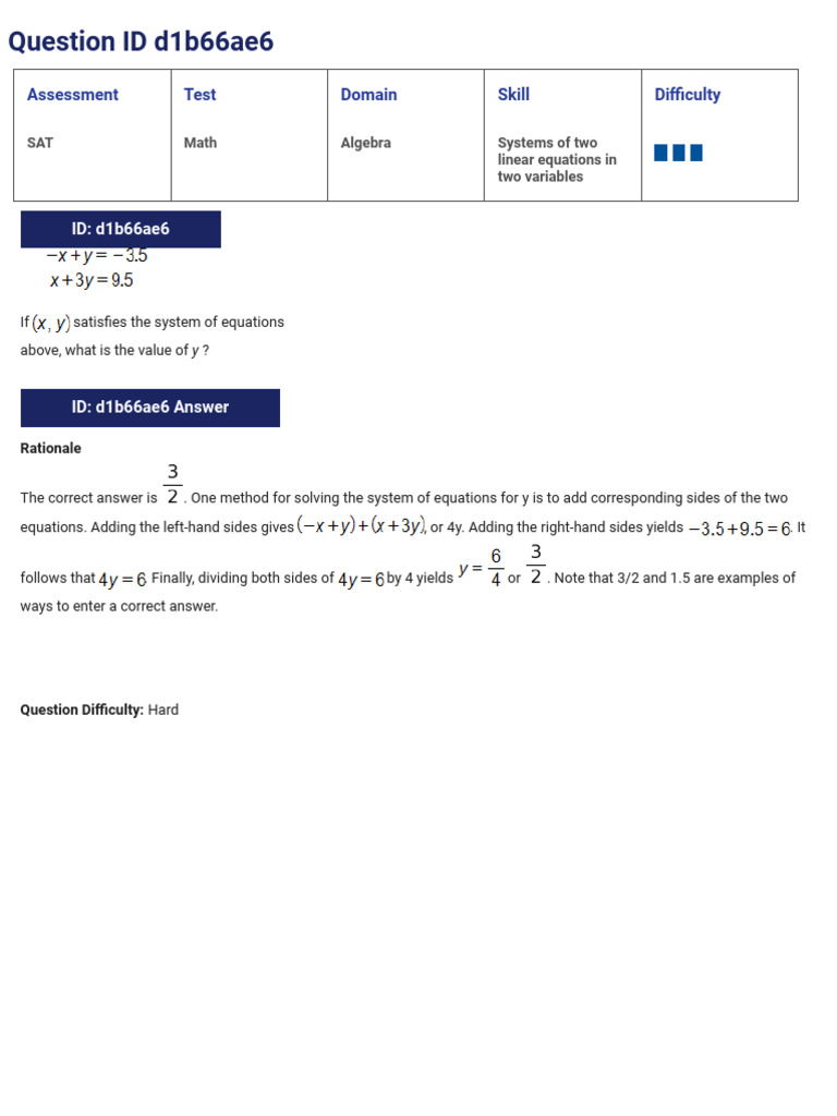 SAT - Math - Hard | PDF | Equations | Algebra