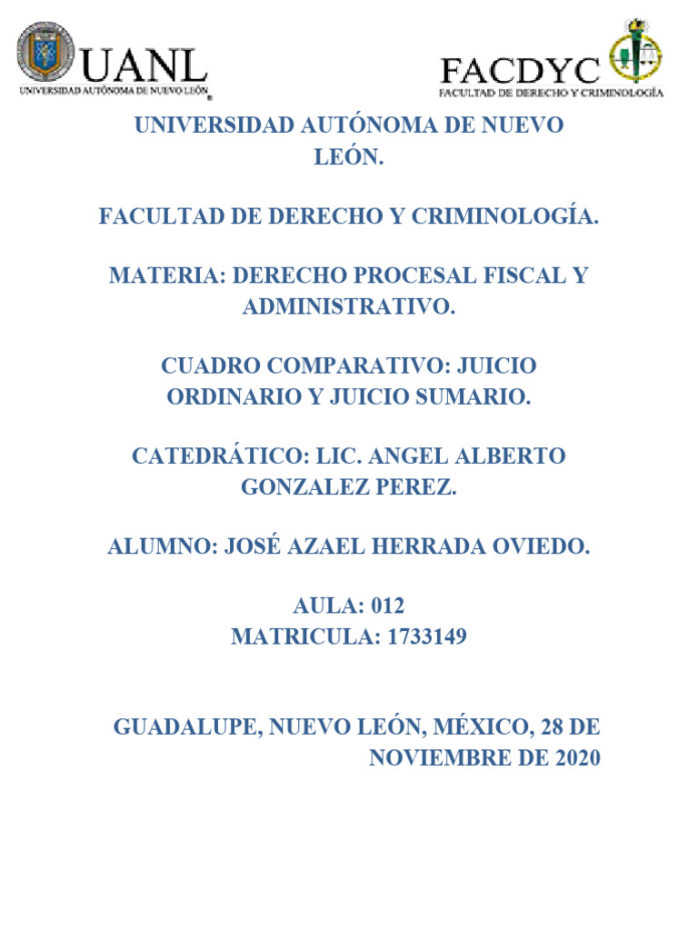 Cuadro Comparativo de Juicio Ordinario y Juicio Sumario | PDF | Demanda ...