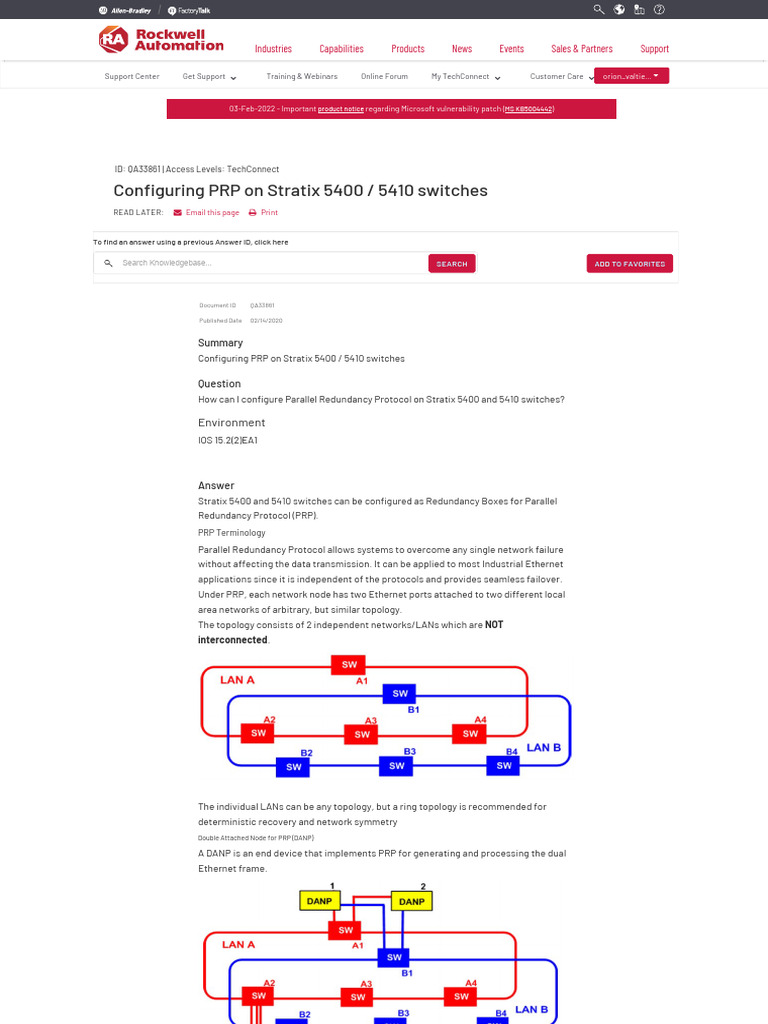 Configuring PRP On Stratix 5400 - 5410 Switches | PDF | Network Topology | Network Switch