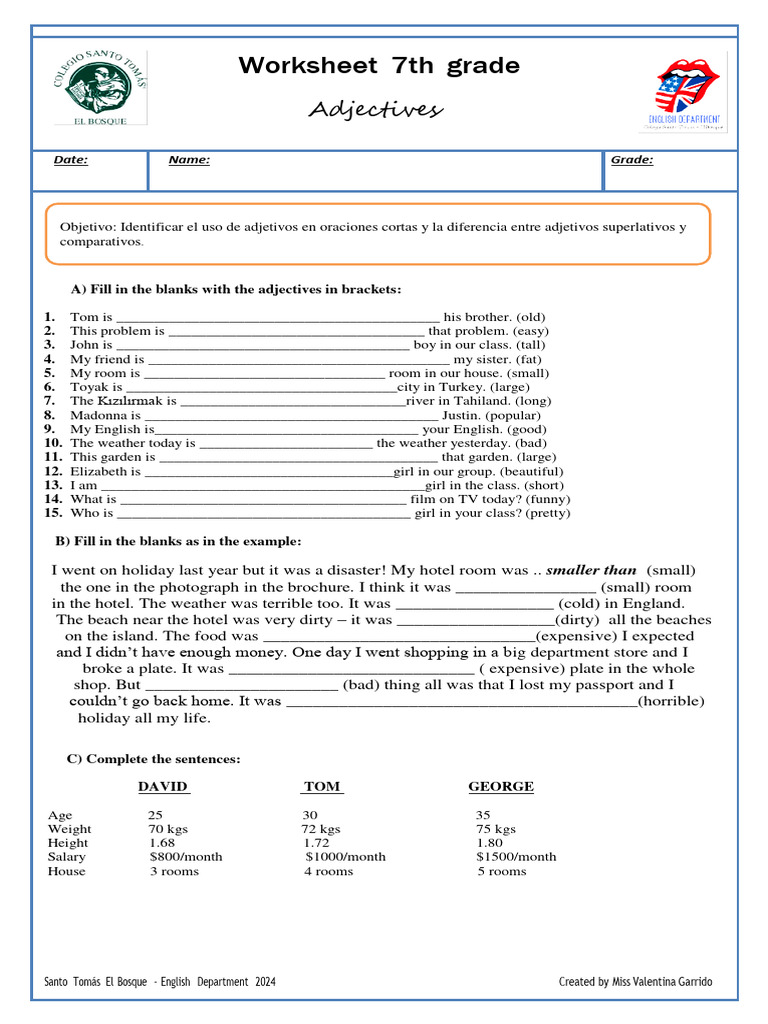 Worksheet Adjectives 2 7TH GRADERS | PDF | Games & Activities ...
