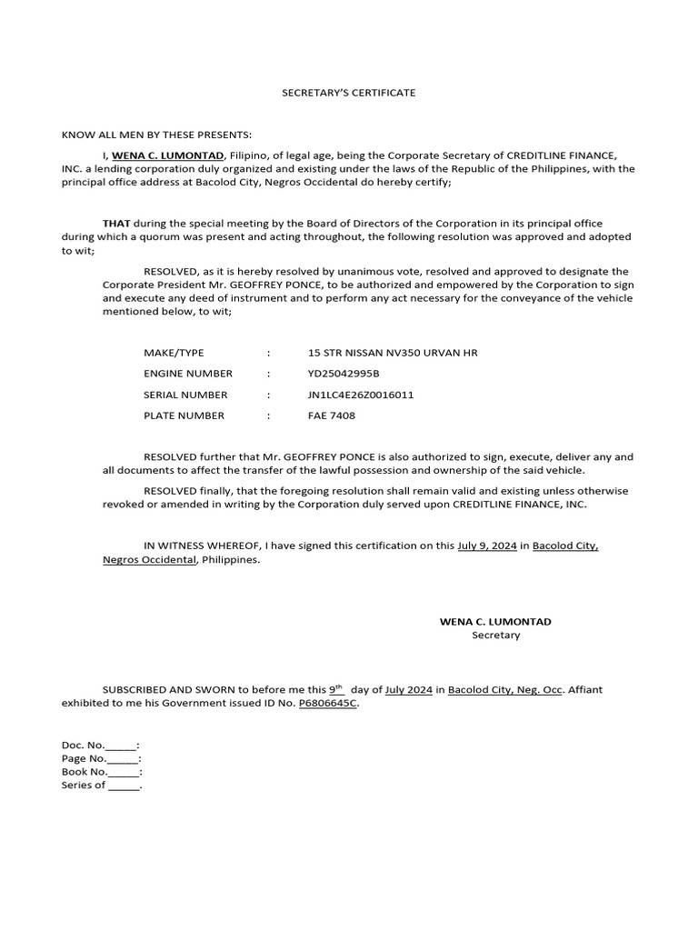 SECRETARY Cert | PDF