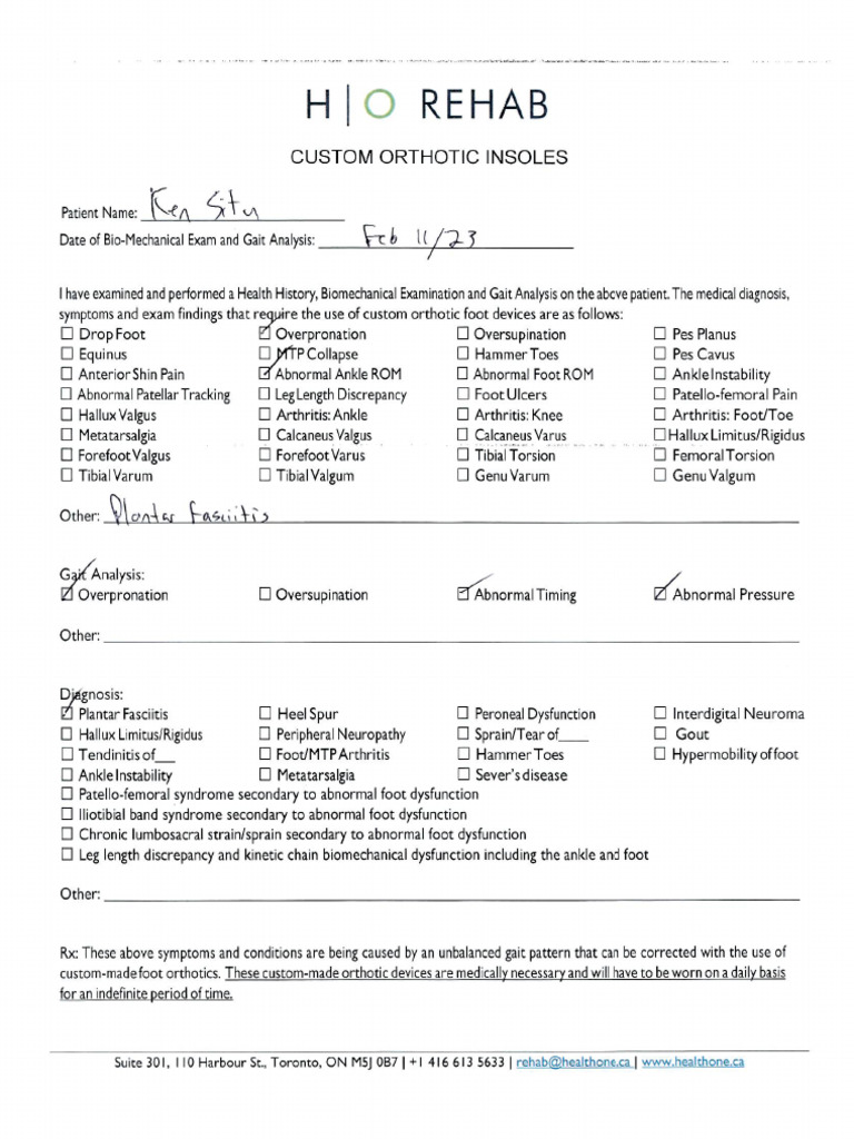 K. Situ Orthotics Paperwork | PDF