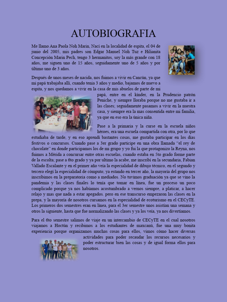 Autobiografía de Ana Paola Noh Marin | PDF | Arte | Salud y bienestar