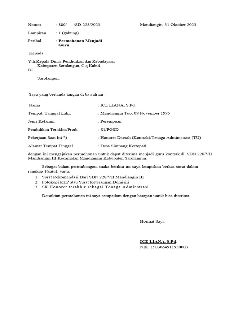 Contoh Kelengkapan Rekrutmen Guru Kontrak (Kelengkapan Surat Lamaran ...