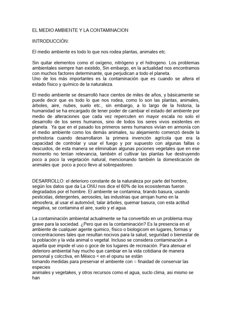 EL MEDIO AMBIENTE Y LA CONTAMINACION | PDF | Contaminación | Entorno ...