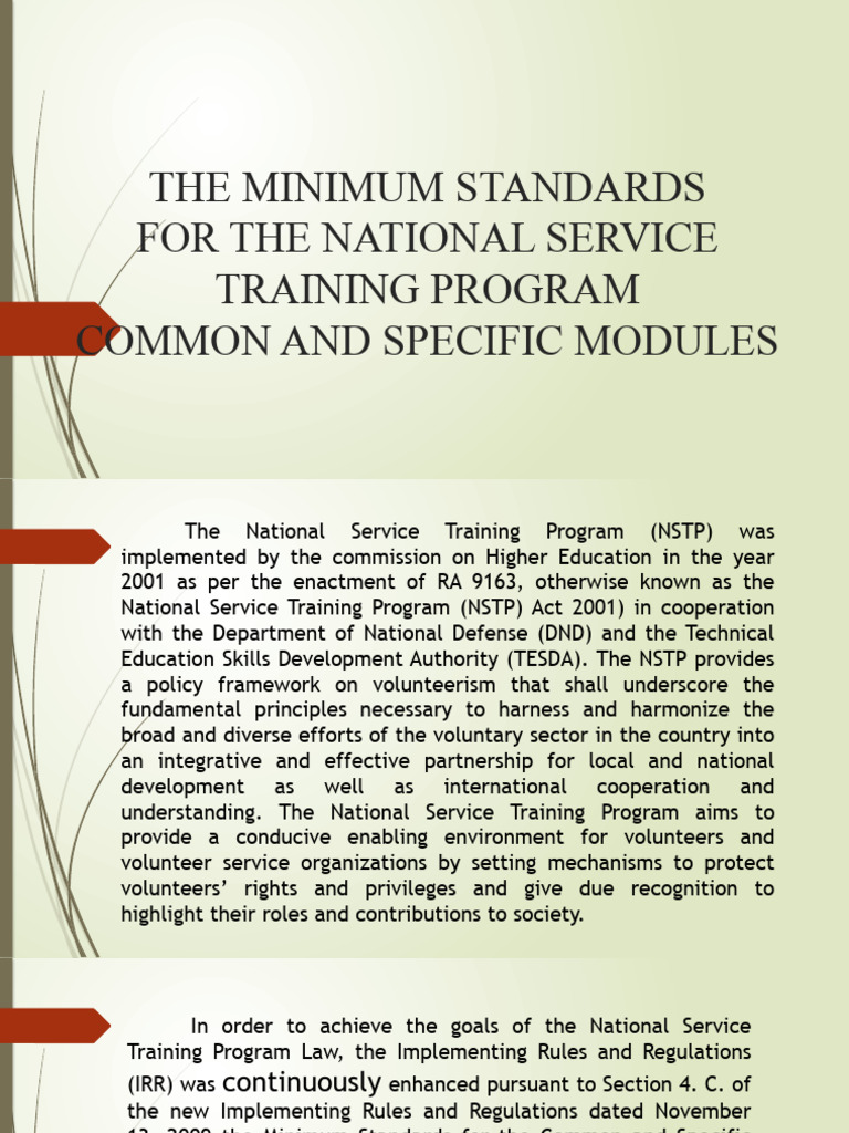 The NSTP Minimum Standards | PDF | Literacy | Community
