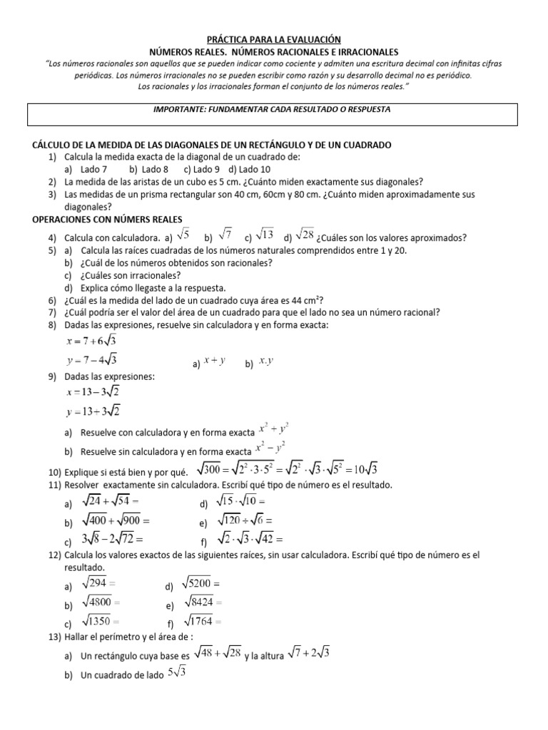 Numeros Realespractica para La Evaluacion | PDF | Número Real | Número racional