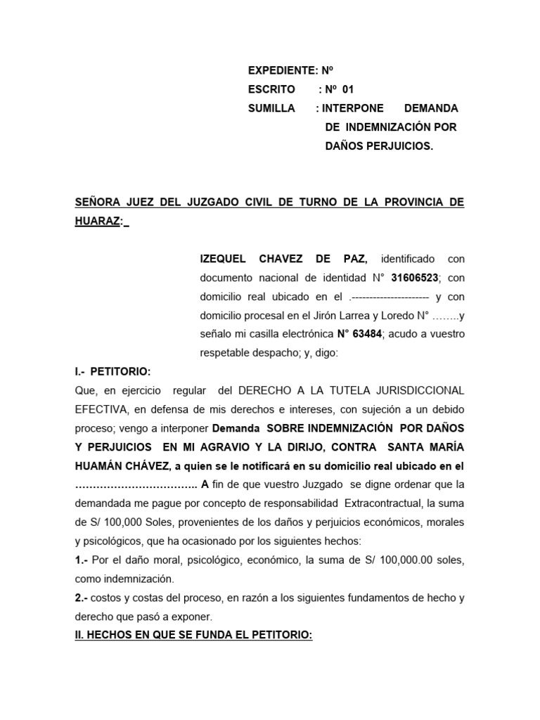Modelo de demanda de indemnizacion por daños y perjuicios | PDF | Daños ... Modelo de demanda de indemnizacion por daños y perjuicios | PDF | Daños ...