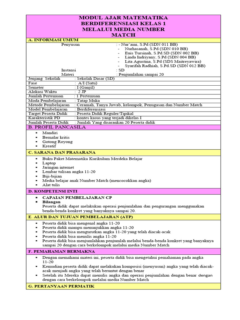 RPP Berdiferensiasi KLS 1 SD Kurmer | PDF