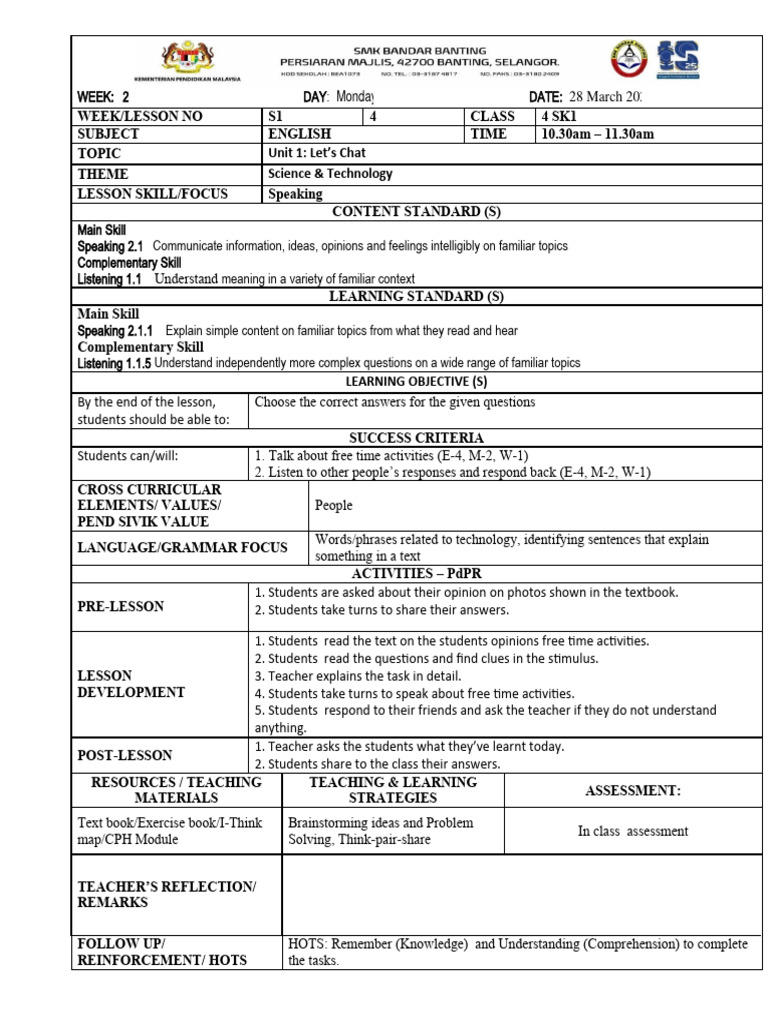 RPH WEEK2 English F4 F5 2022 | PDF | Reading Comprehension | Learning