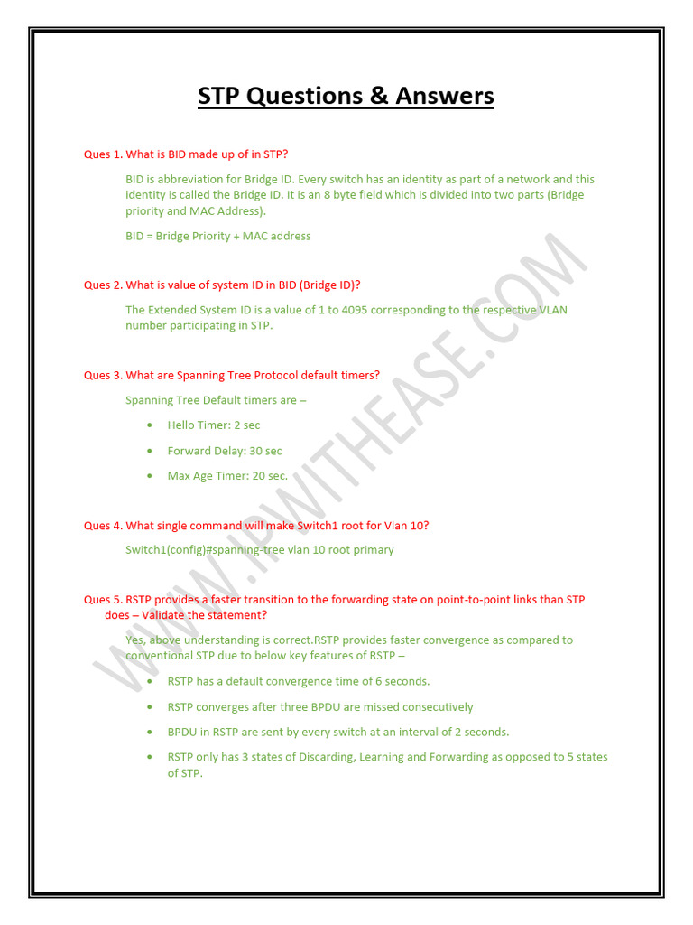 STP Interview Questions and Answers Vol 1.0 | PDF | Internet Protocols ... STP Interview Questions and Answers Vol 1.0 | PDF | Internet Protocols ...