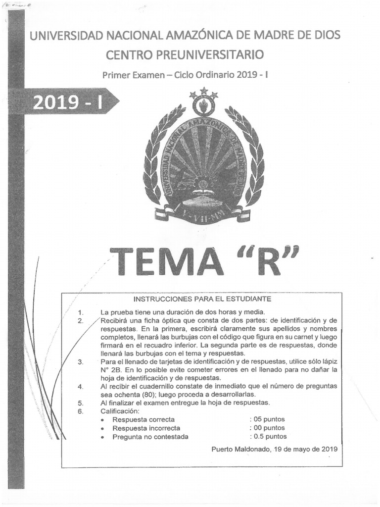 Primer Examen 2019-I Tema R | PDF