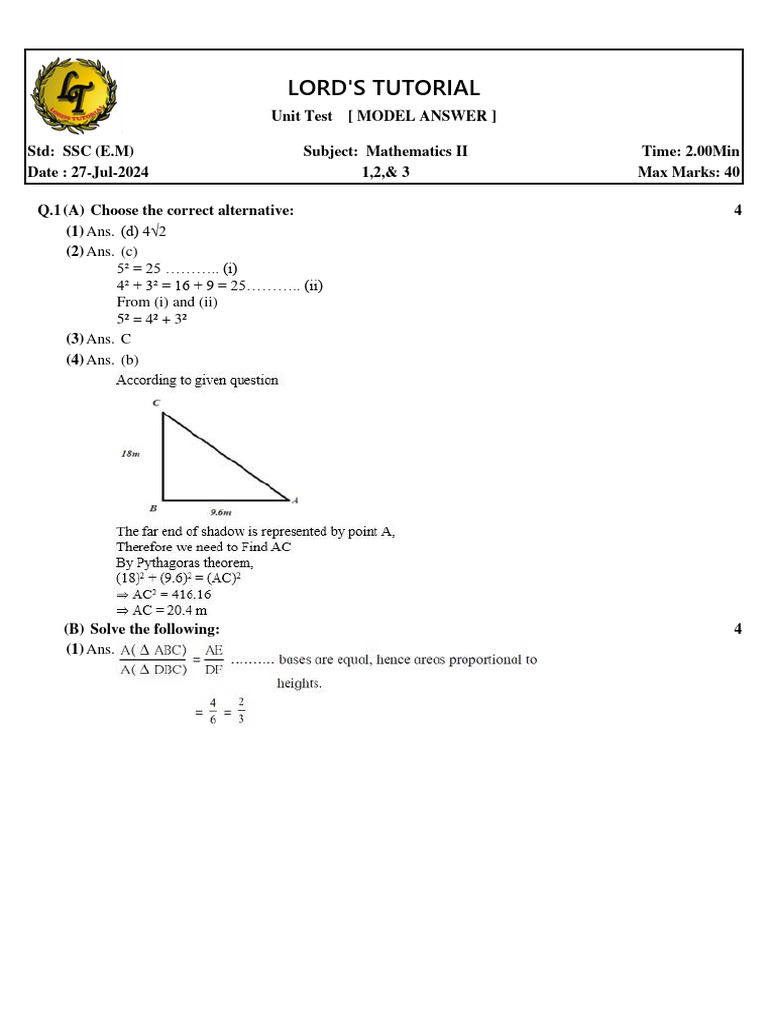 SSC Mathematics II Model Test Paper | PDF | Circle | Perpendicular