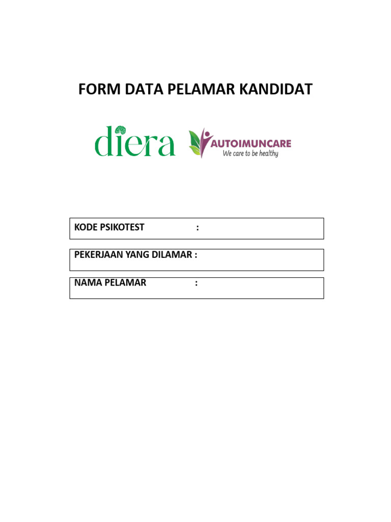 Formulir Data Pelamar Kerja | PDF | Karier & Perkembangan