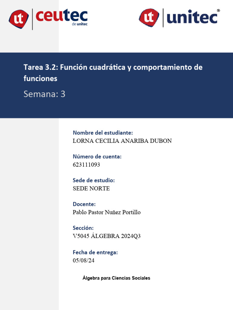 Tarea3.2 Lornanaribaalgebra | PDF | Función (Matemáticas) | Matemáticas