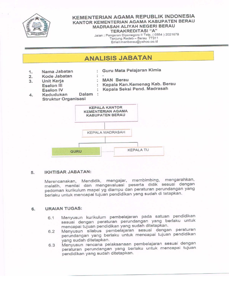 ANJAB Guru Kimia MAN Berau | PDF