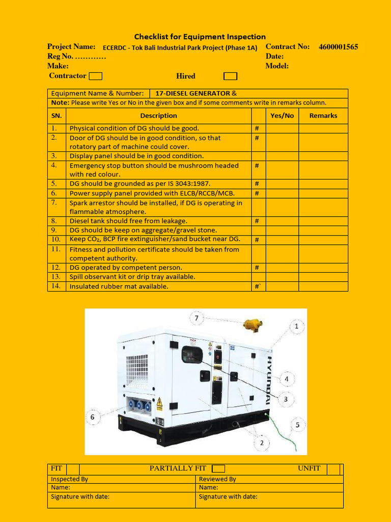 Diesel Generator Inspection Checklist | PDF