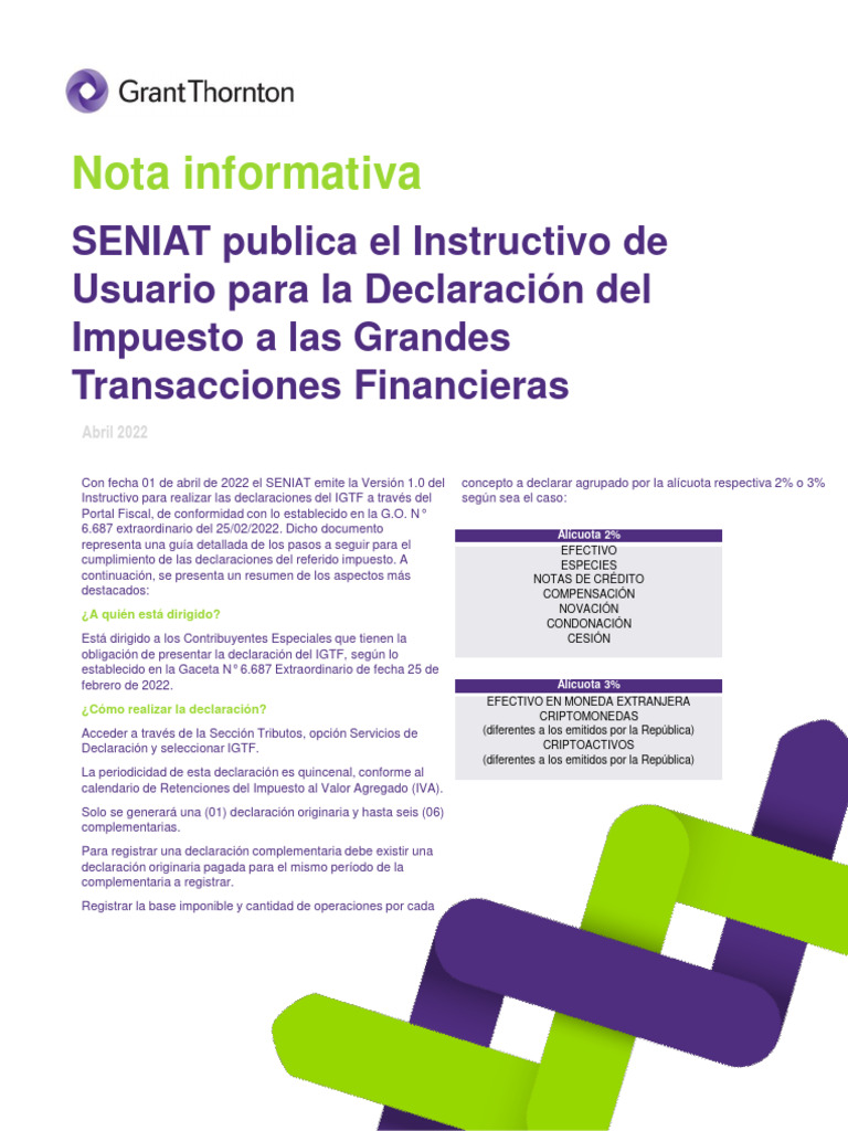 Nota Informativa Instructivo Igtf 2022 | PDF | Impuestos | Impuesto al ...