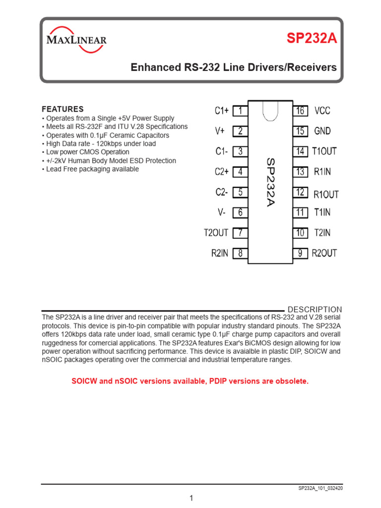 Enhanced RS-232 Line Drivers/Receivers: Features | PDF | Capacitor ...