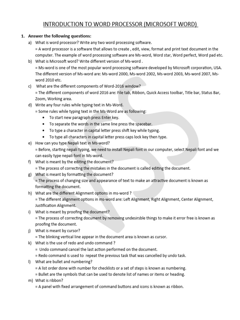 WORD PROCESSOR (MS-WORD) Chapter 6 | PDF | Microsoft Word | Word Processor