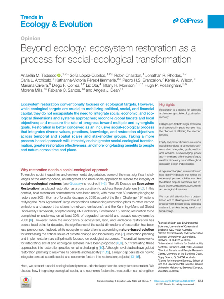 Social-Ecological Ecosystem Restoration | PDF | Restoration Ecology ...